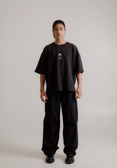 Unisex Parachute Pants (Black) - Baggy Fit, 100% Nylon