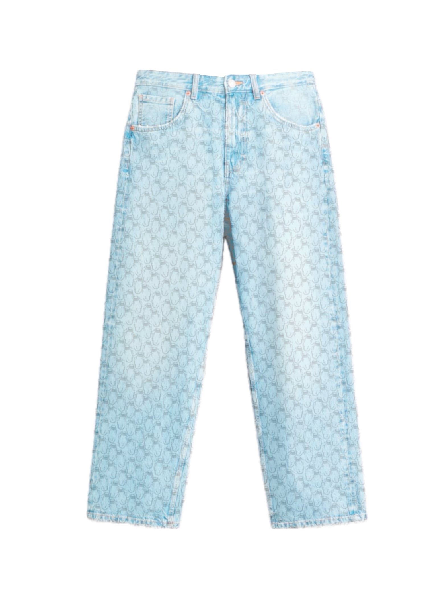 Monogrammed Straight Fit Jeans - Ice Blue